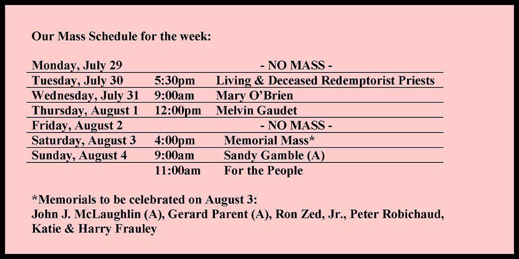 Mass Schedule - Holy Redeemer